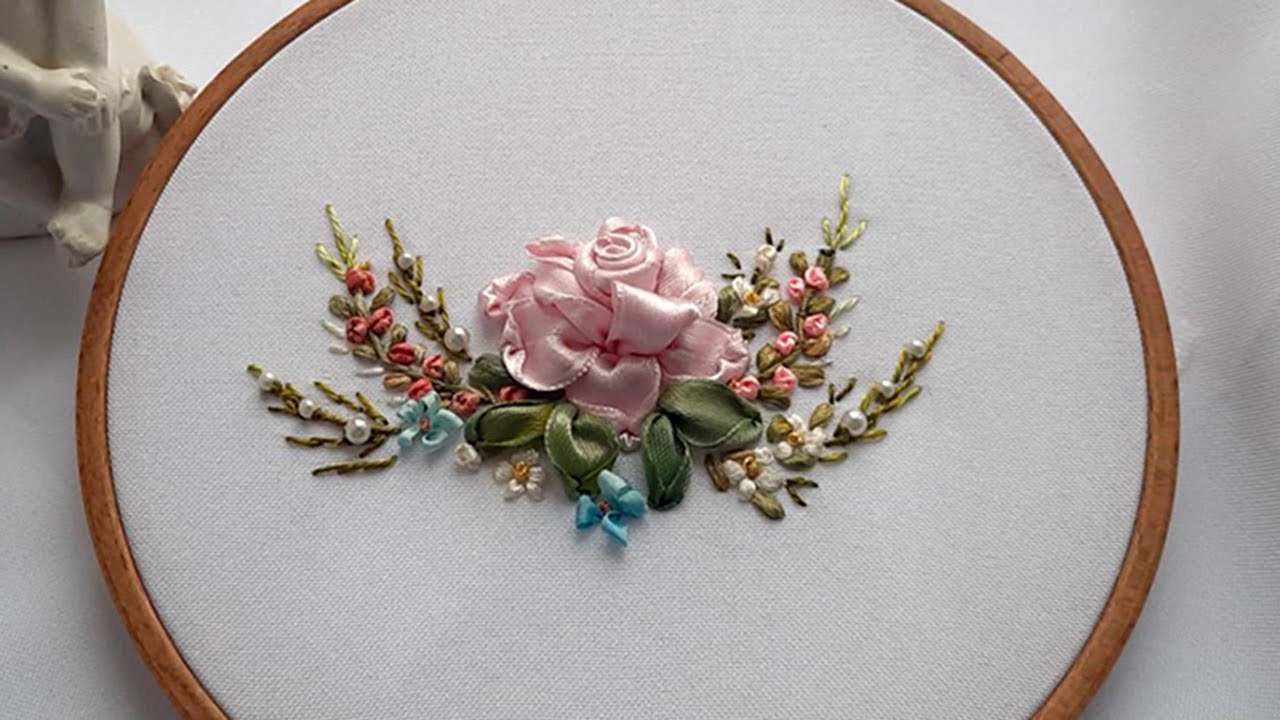 Step-by-step Ribbon Rose Embroidery - YouTube