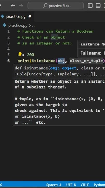 Function can return a Boolean | #python #coding #learnpython #pythonforbeginners #python3 - YouTube