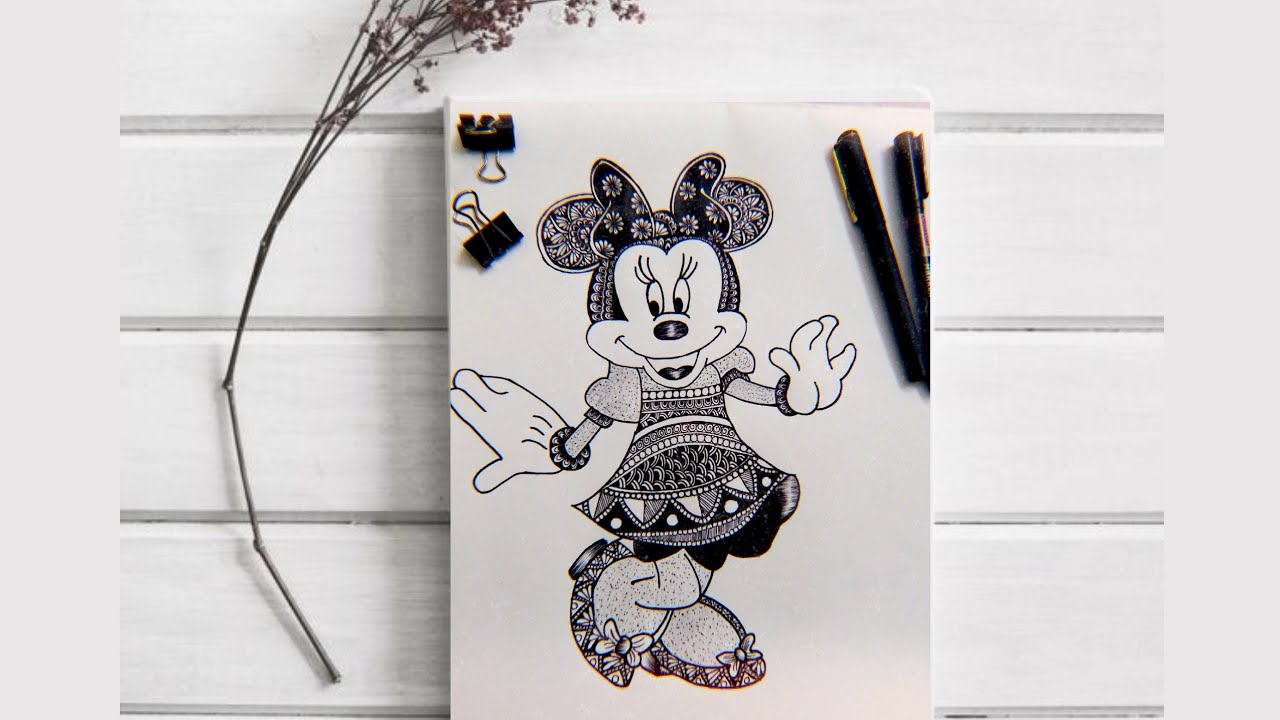 DISNEY MINNIE MANDALA ART TUTORIAL | ZENTANGLE ART |STEP BY STEP ...