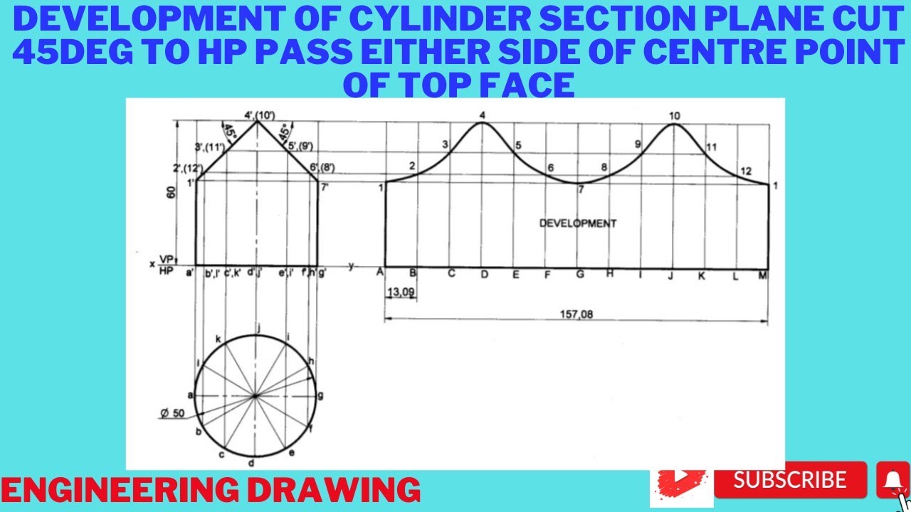 Development of Cylinder section plane cut 45deg to HP pass either side ...