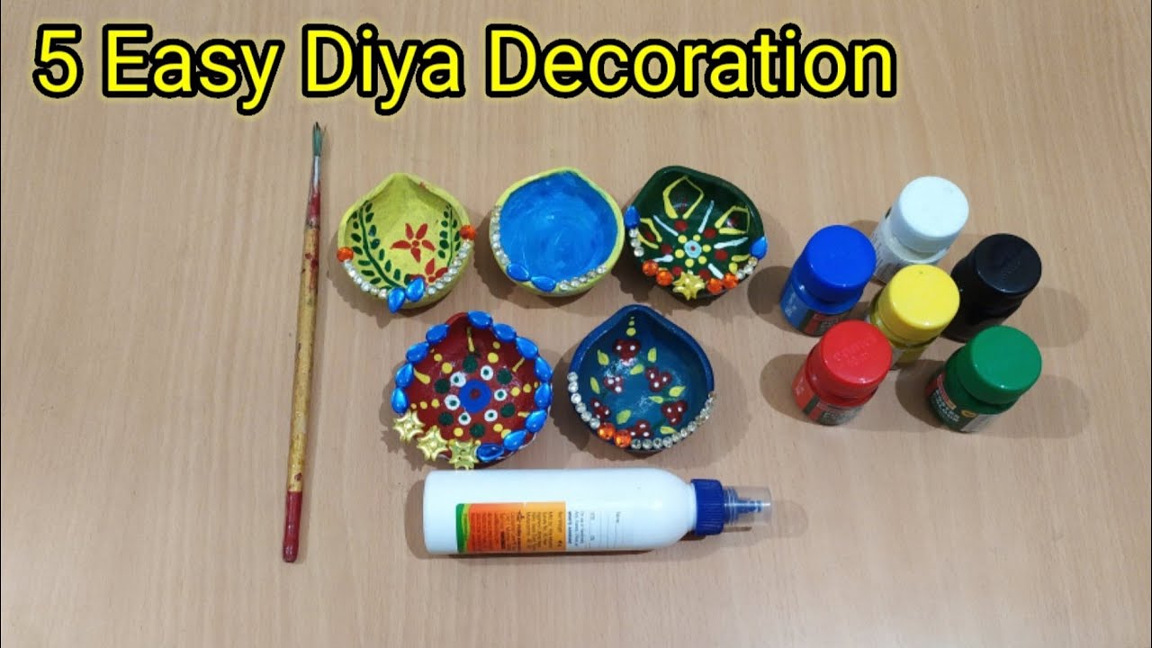 5 Easy Ways to Decorate beautiful Diya At Home | Diwali Decoration |DIY ...