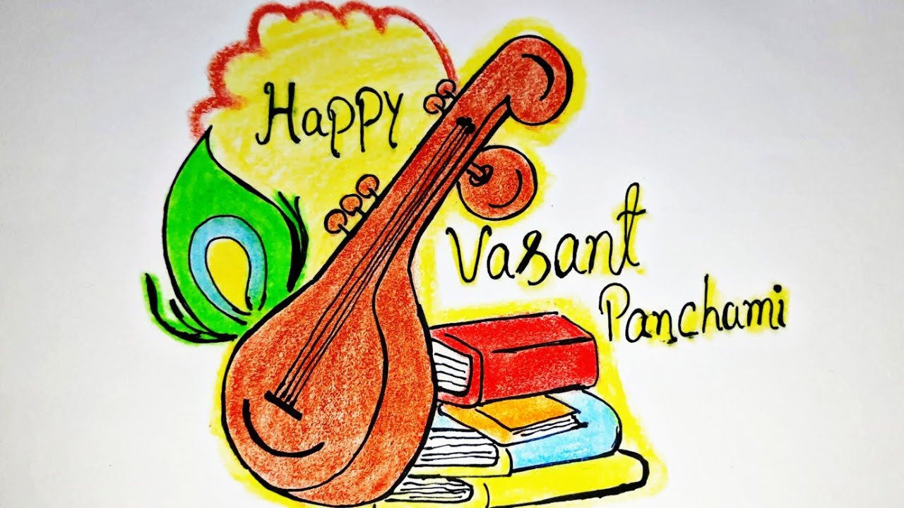 Saraswati puja drawing/ Vasant panchami drawing easy - YouTube