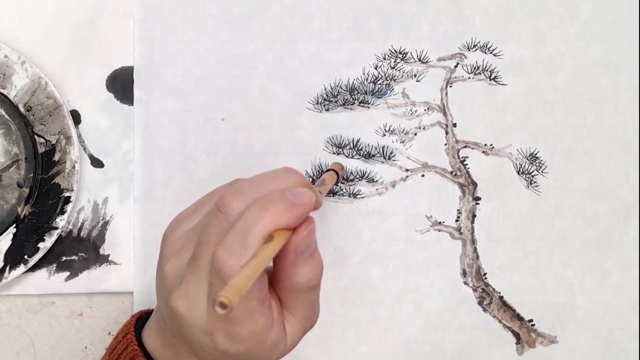 Learn to paint a Pine Tree with Chinese ink - YouTube