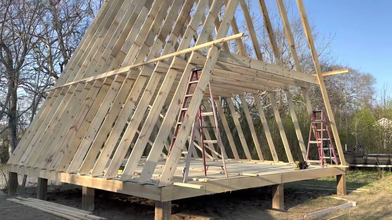 River House: Setting A Frame Rafters, lathe and Metal (tin) Roof - YouTube
