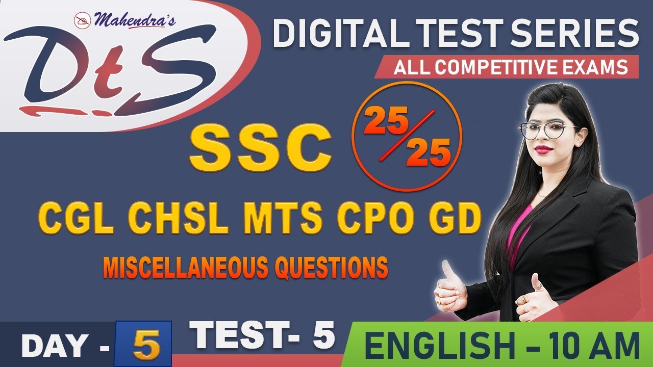 Test 5 | Miscellaneous Questions | SSC | English | DTS | Digital Test ...