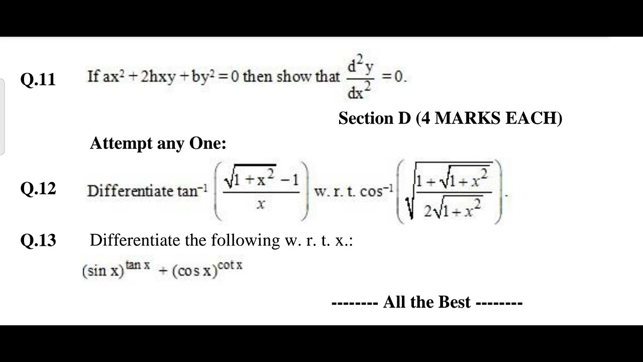Differentiation l Mathematics and Statistics l 12th Science l Test ...
