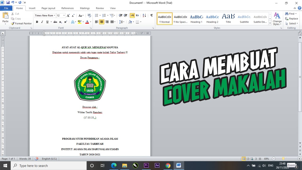 Cara Membuat Makalah (Cover) | Tutorial 1 MS.Word - YouTube