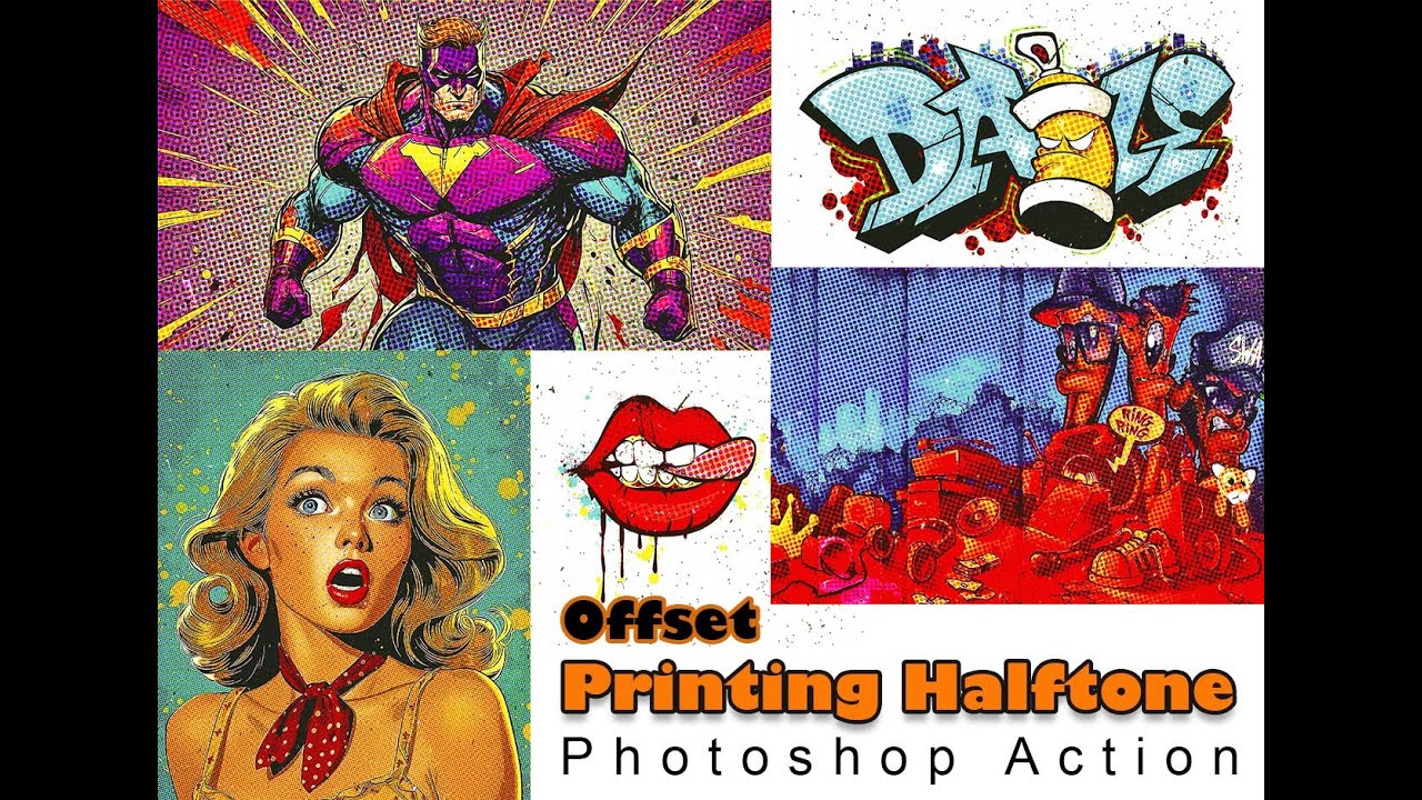 Offset Printing Halftone Photoshop Action - YouTube
