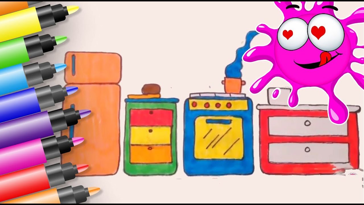 HOW TO DRAW Kitchen for Kids 🔴 Fun Rainbow - YouTube