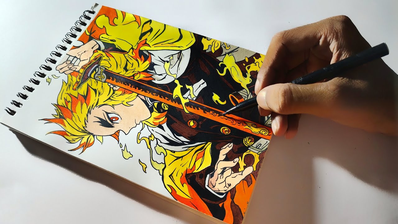 I Drew Rengoku From Demon Slayer | Epic Fire Art Tutorial - YouTube