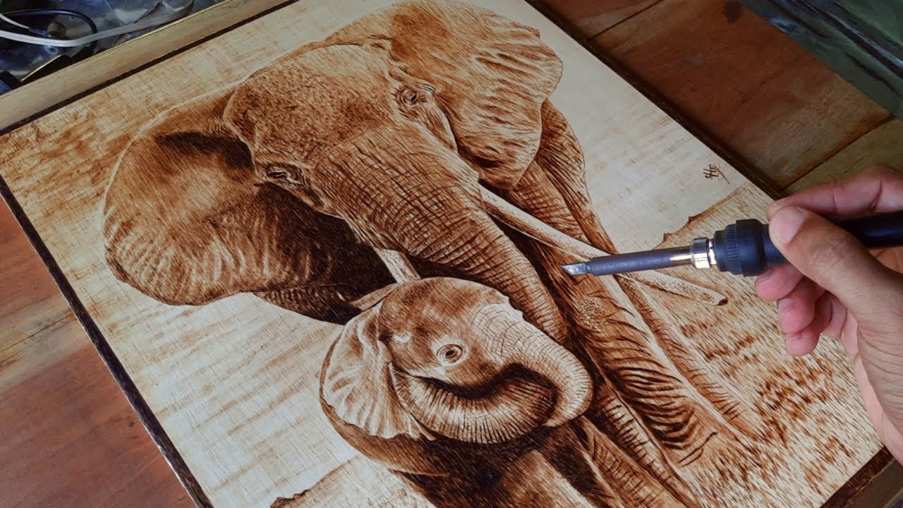 Baby Elephant with Mom | How to Draw Elephant | Wood Burn (Pyrography ...