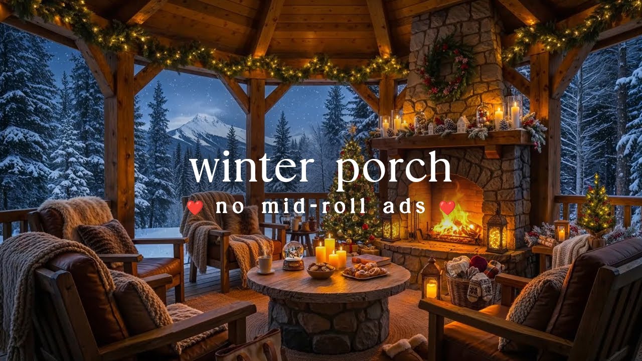 ️ Winter Porch Jazz (NO MID-ROLL ADS) – Cozy Fireplace Ambience for ...