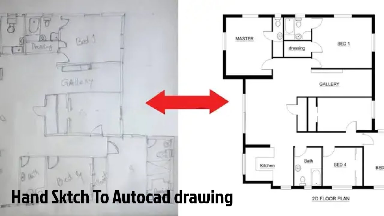 Hand Sketch to Autocad Drawing | Convert image to Autocad drawing - YouTube