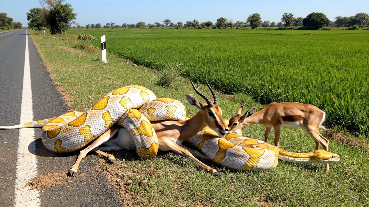 rescue animal :Giant Albino Python Attacks Gazelle Mother: The Dramatic Roadside Rescue - YouTube