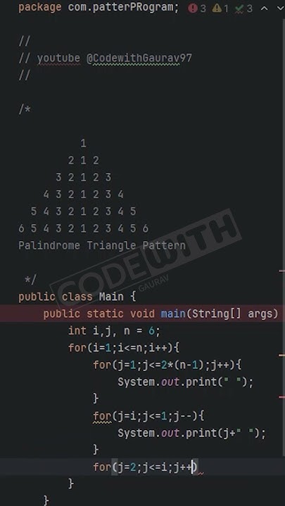 Palindrome Triangle Shorts Java Microservice Javatutorial Projects Codingtips Heart