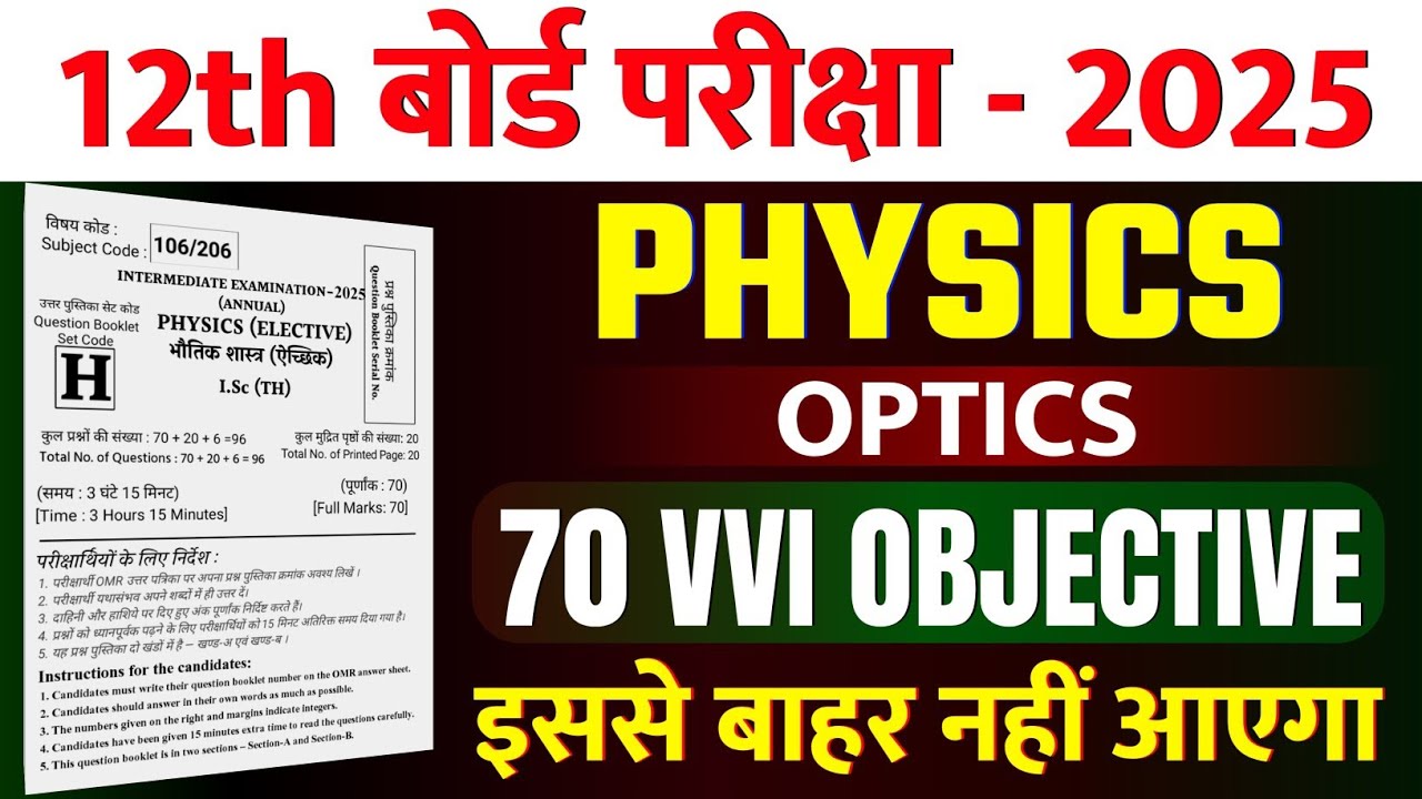 Class 12th Physics 70 VVI Objective Question 2025 || Class 12th Physics most Important Question ...