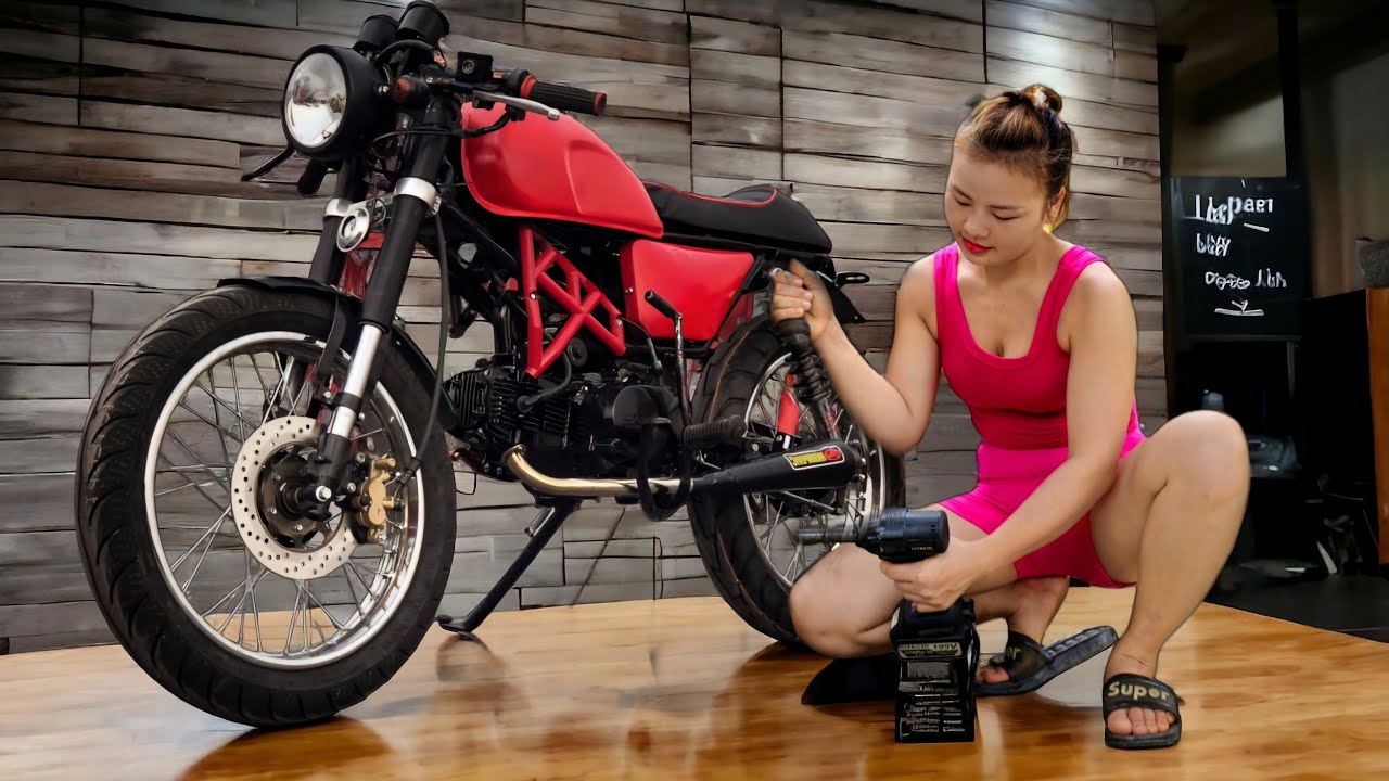 The genius mechanic girl has perfectly modified the Win100 motorbike at ...
