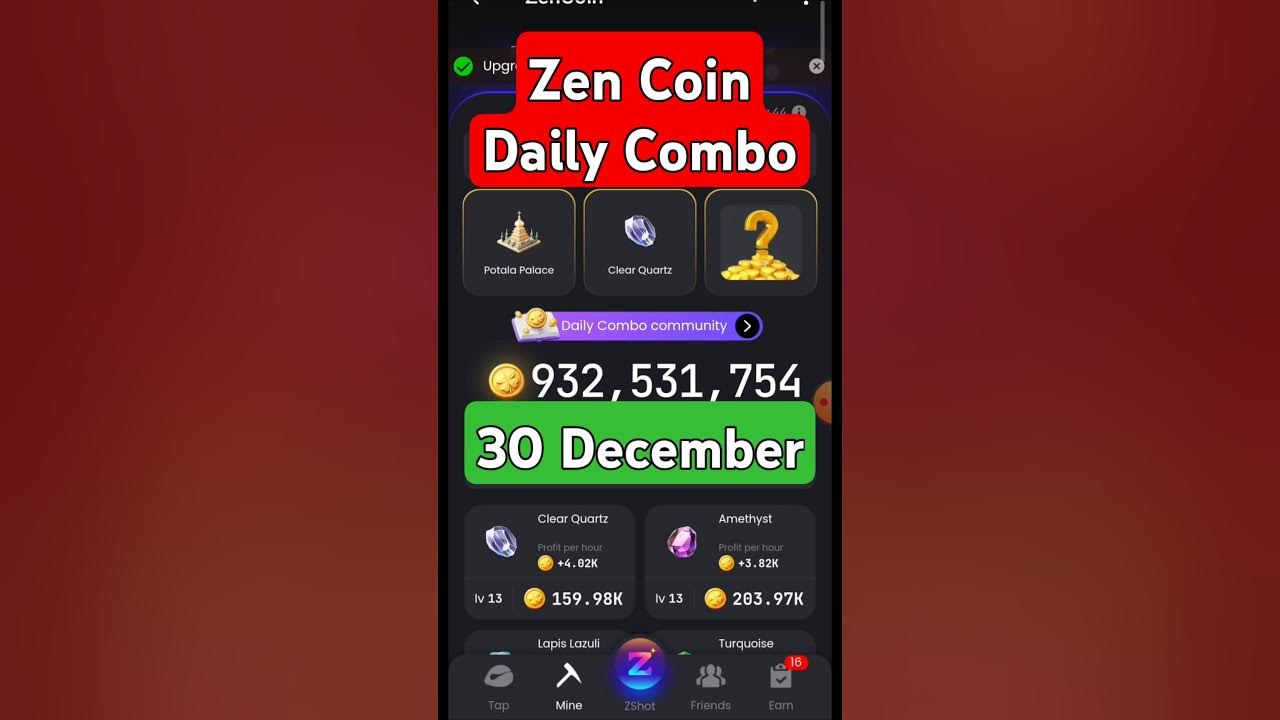 Zen Coin Daily Combo 30 December | ZEN Coin today Combo Card #zencoin #combo - YouTube