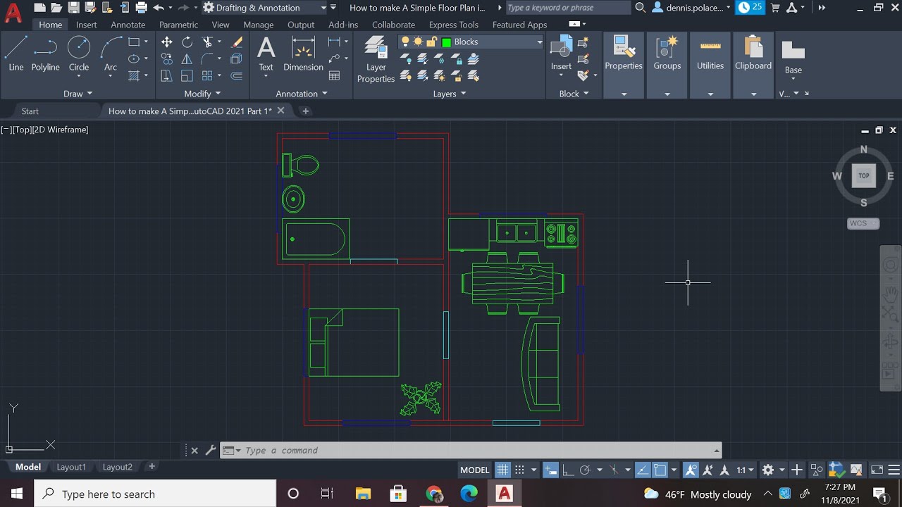 How to make A Simple Floor Plan in AutoCAD Part 2 of 4! - YouTube