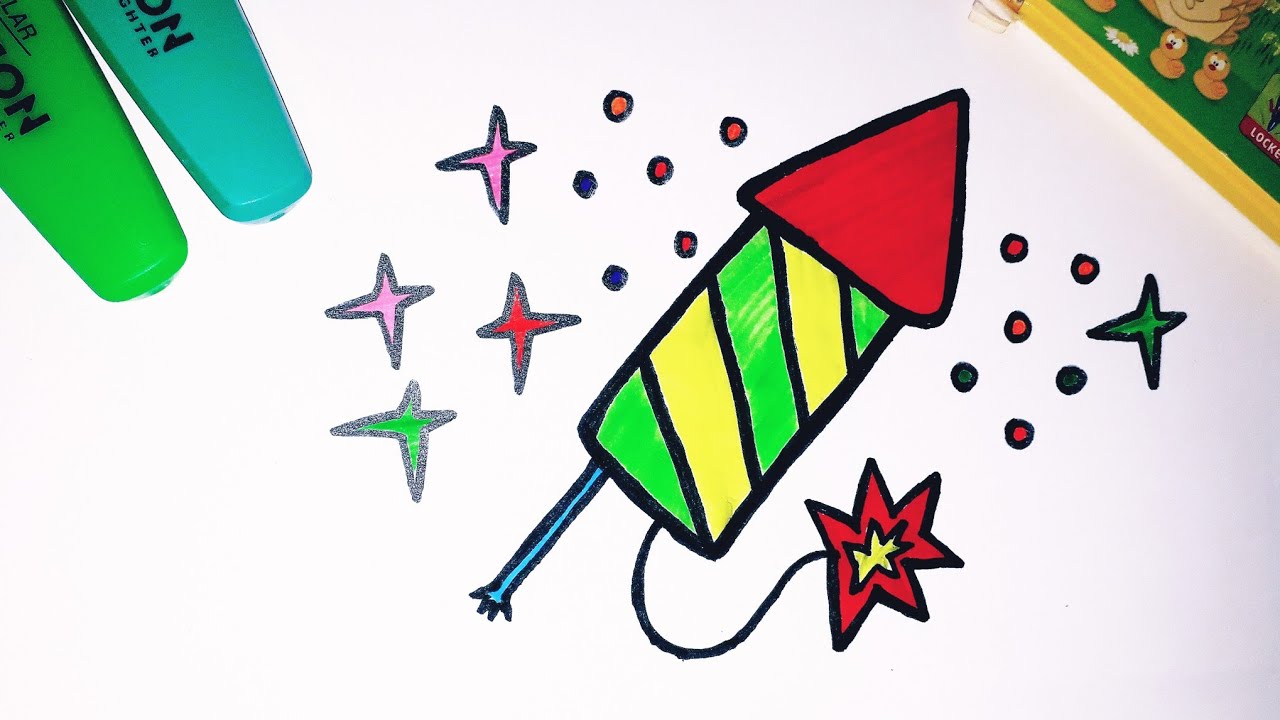 How to draw Rocket Firework | 🚀 Rocket Firework Drawing and Coloring ...