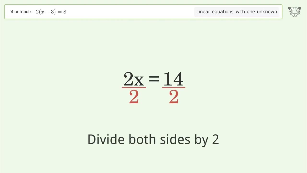 Linear equation with one unknown: Solve 2(x-3)=8 step-by-step solution - YouTube