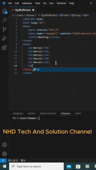 How to add headings in visual studio code #html #css #headingtags - YouTube