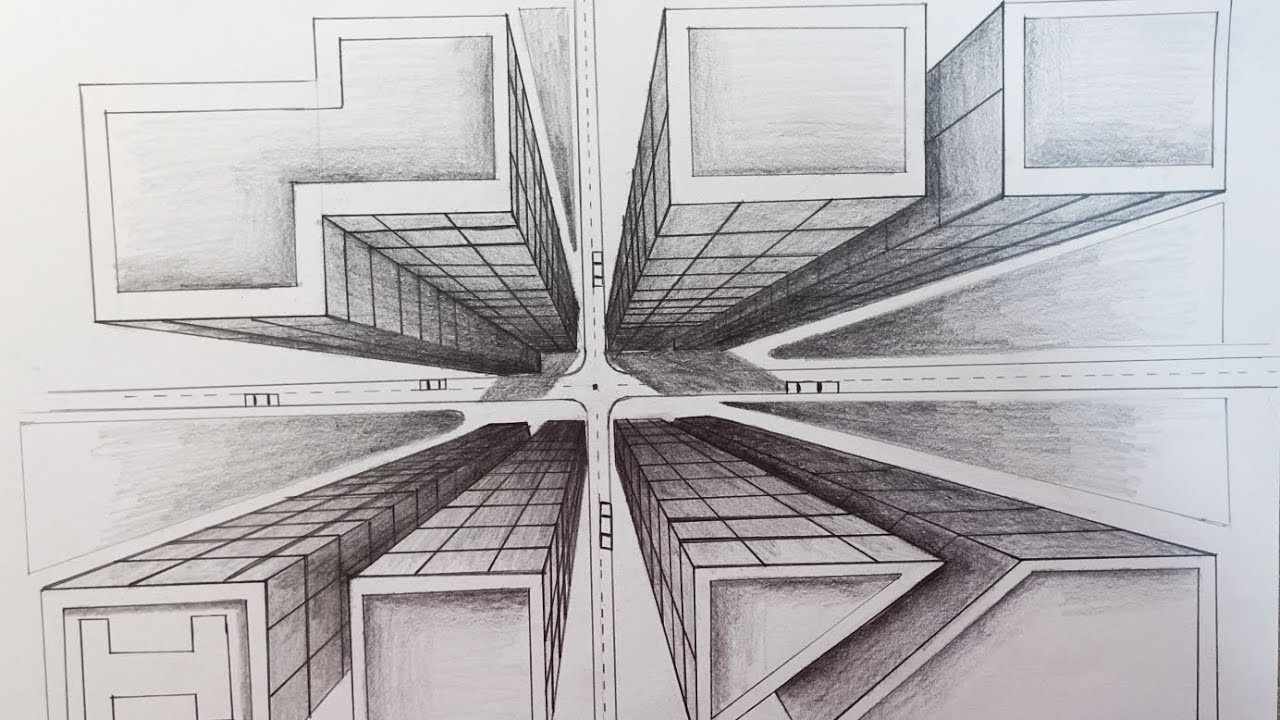 Bird Eye View - How to draw Bird Eye View One point perspective drawing ...