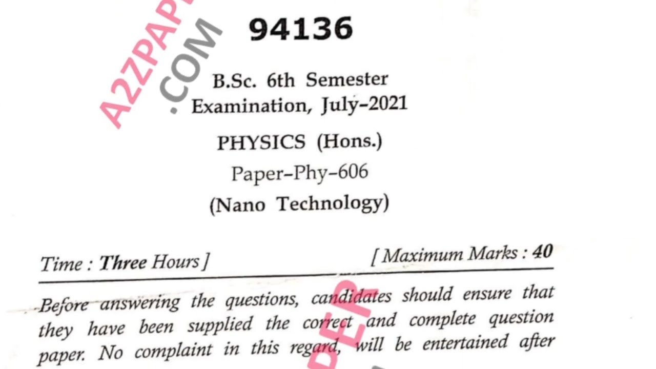 Mdu BSc Phy Hons 6th Sem Nano technology Question Paper 2021 - YouTube