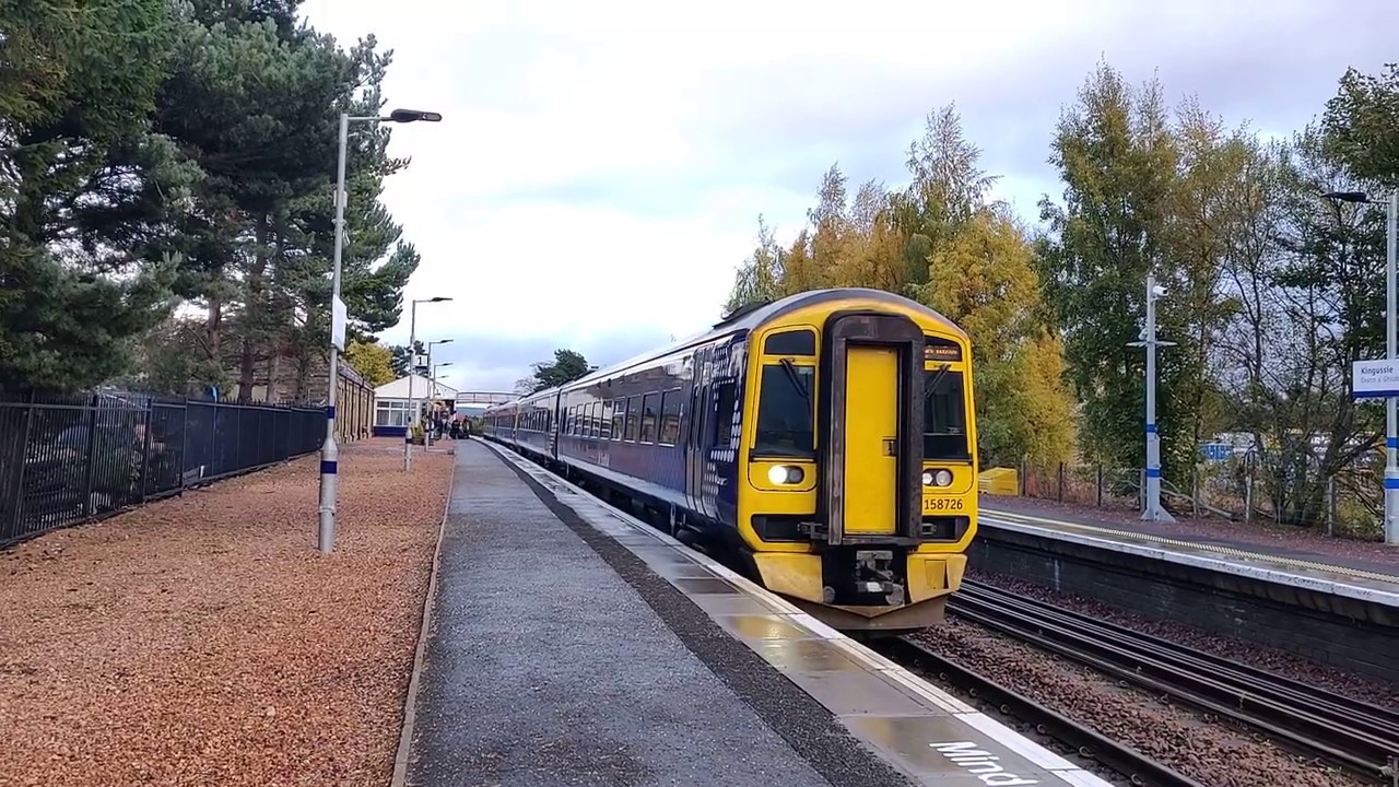 Scotrail 158726 and 158724 depart Kingussie - YouTube