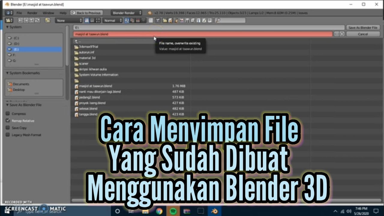 tutorial menyimpan file yang telah dibuat menggunakan blender - YouTube