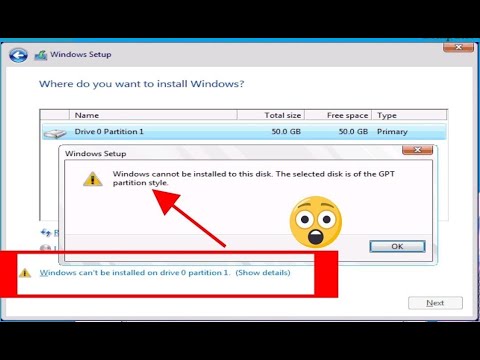 Windows cannot be installed to disk.the selected is of the GPT ...