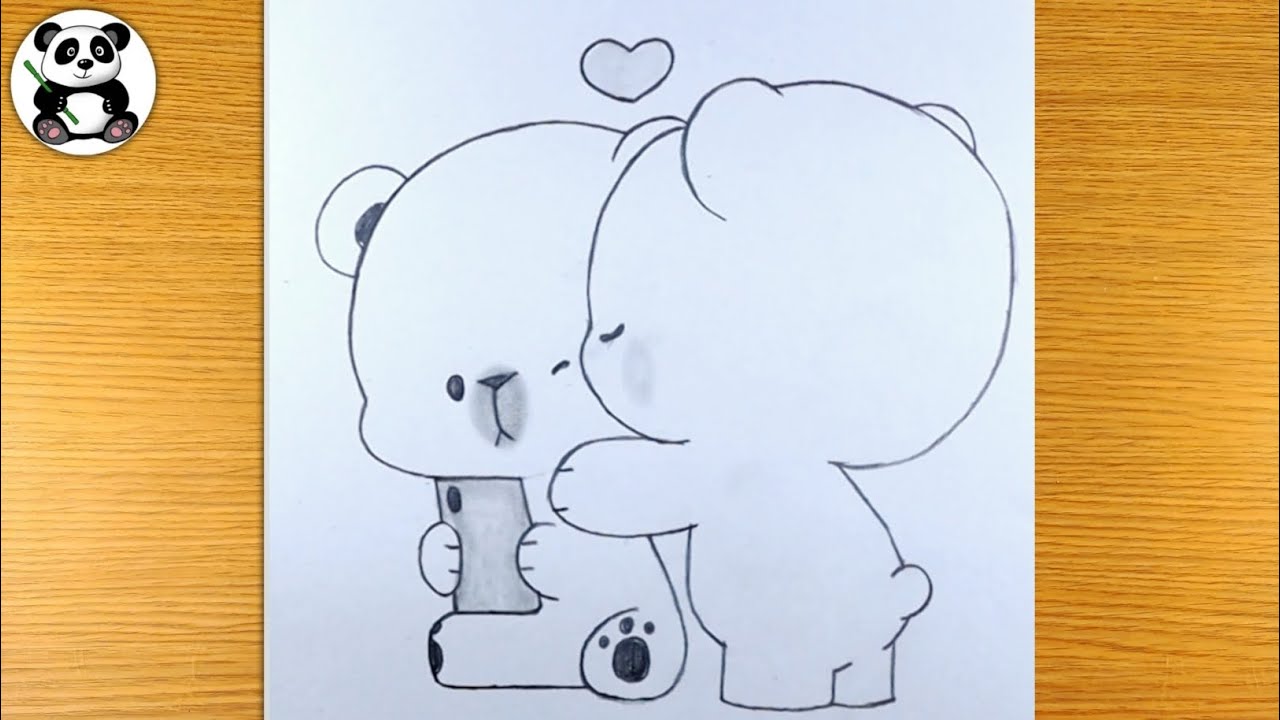 Cute bear animal couple pencil drawing | easy animals drawings | arts ...