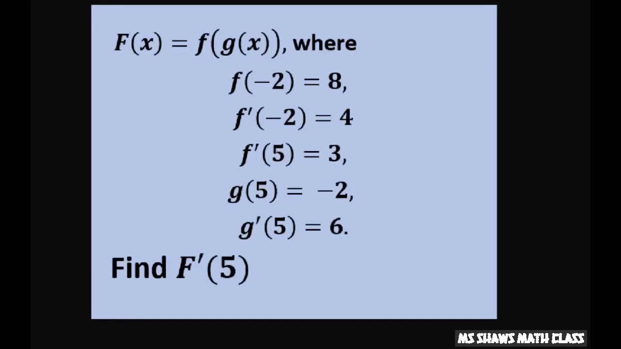 Find F 5 When F x F g x Where F 2 8 F 2 4 F 5 3 G 5