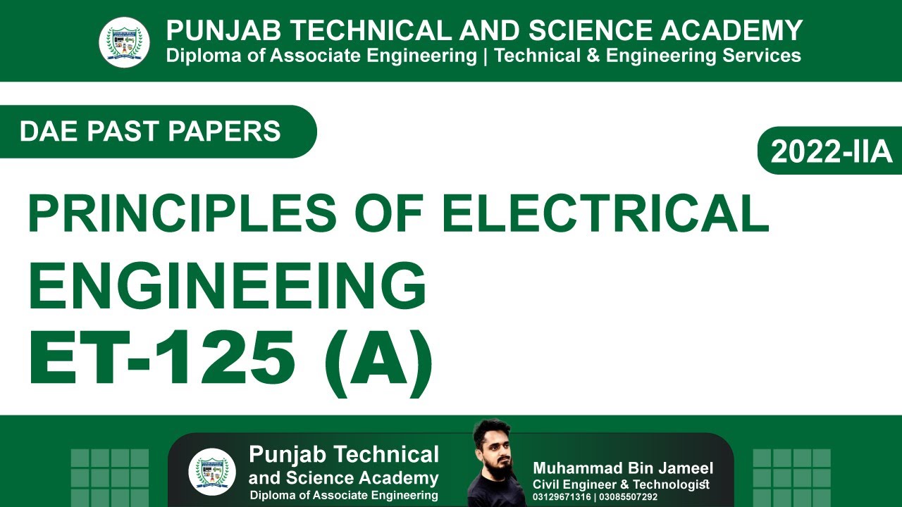 DAE ET 125 Paper A Past Papers 2022 IIA | Principles of Electrical ...