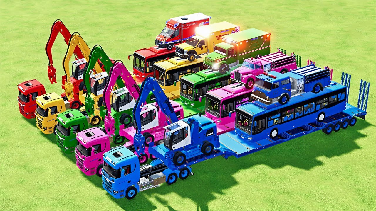 TRANSPORTING AMBULANCE EMERGENCY, FIRE TRUCK, BUS, EXCAVATOR TO GARAGE ...