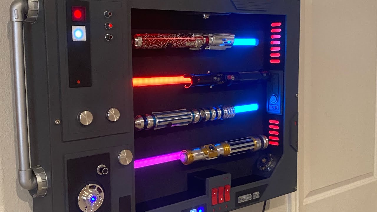 Star Wars DIY ultimate 4 light saber display case - YouTube