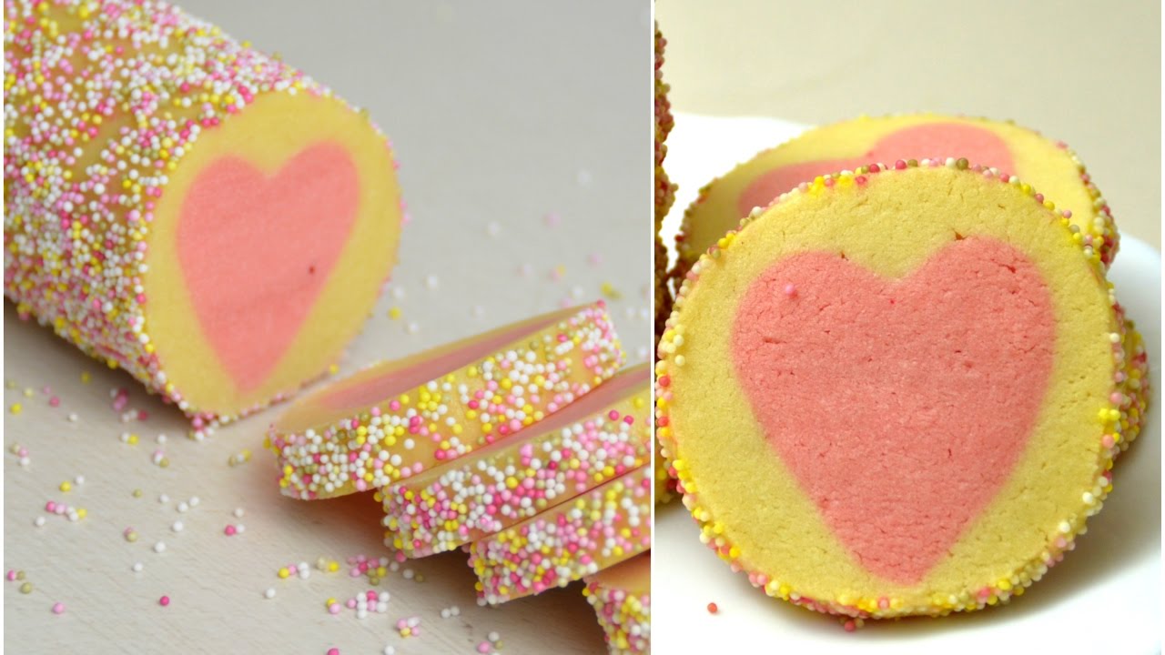 Sugar cookies with heart shape inside - YouTube