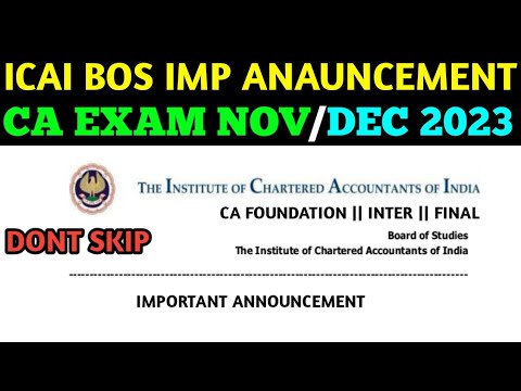 ICAI Very Important Announcement || CA Exam November / Dec 2023 - YouTube
