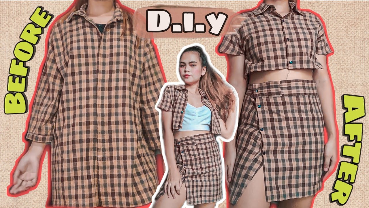 DIY | Upcycle Men's Shirt into Two Piece Set ,Croptop and Skirt | EASY ...