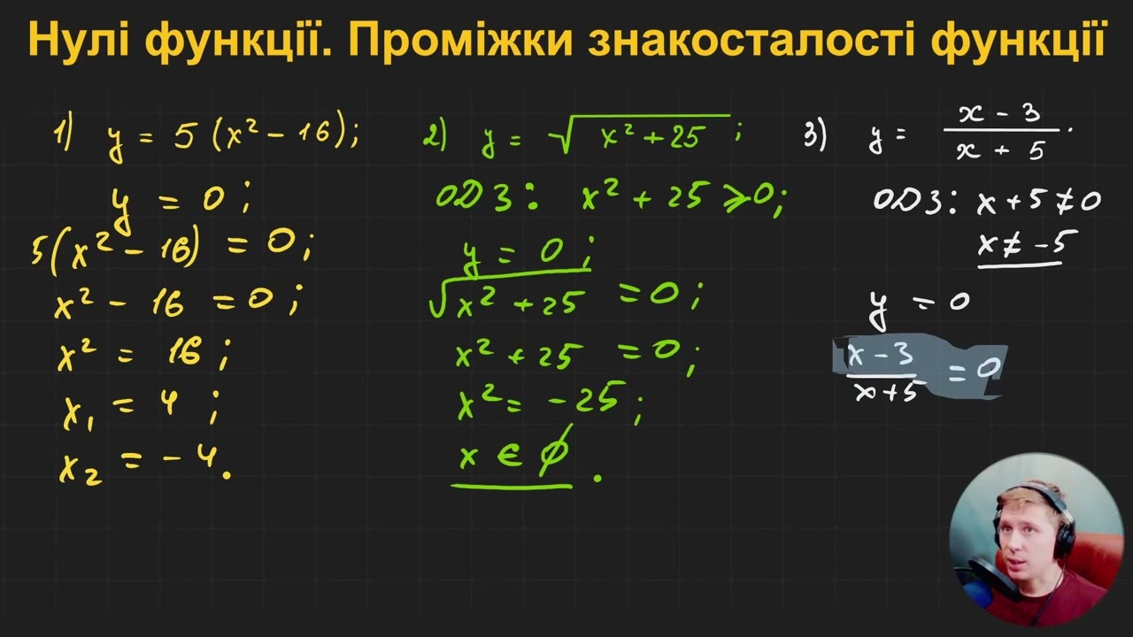 9А2 1 2 Нулі функції Проміжки знакосталості функції Youtube