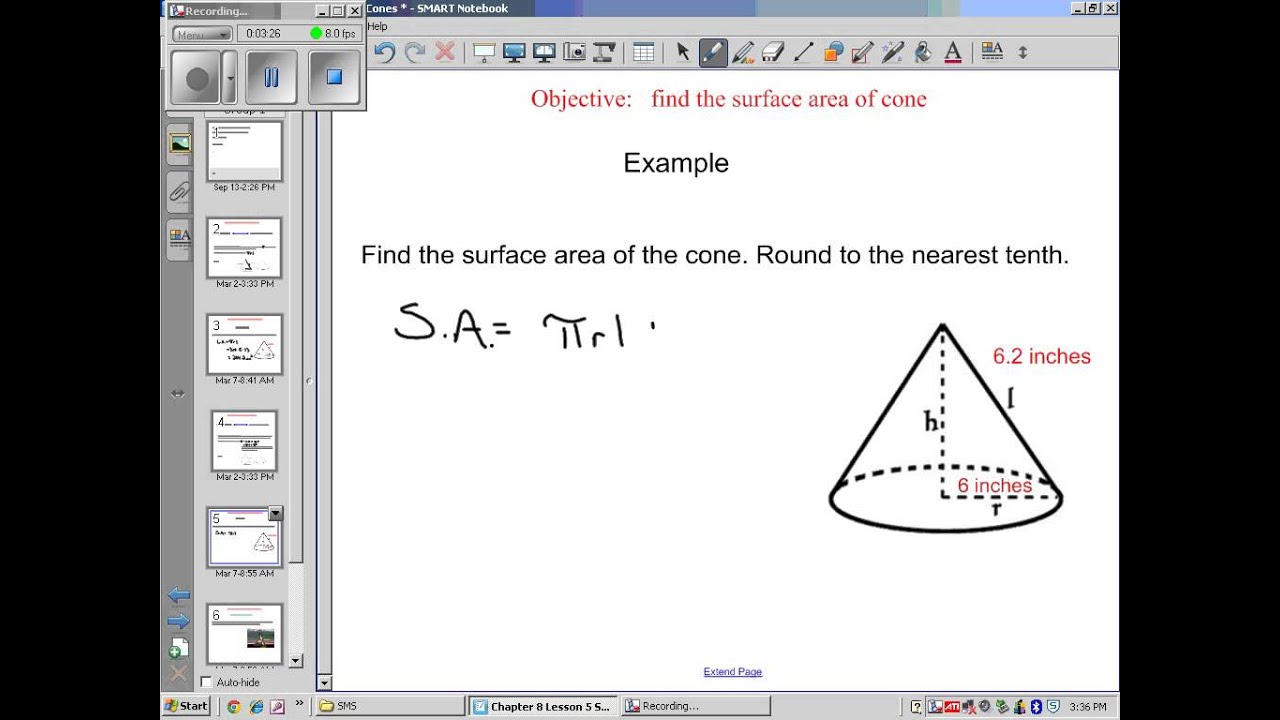 Chapter 8 Lesson 5 Surface Area of Cones - YouTube