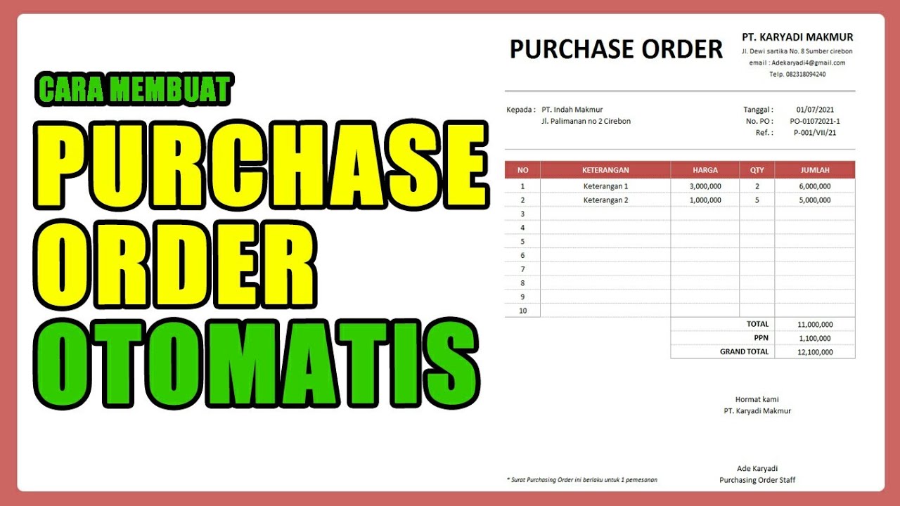 PURCHASE ORDER OTOMATIS DI EXCEL - YouTube