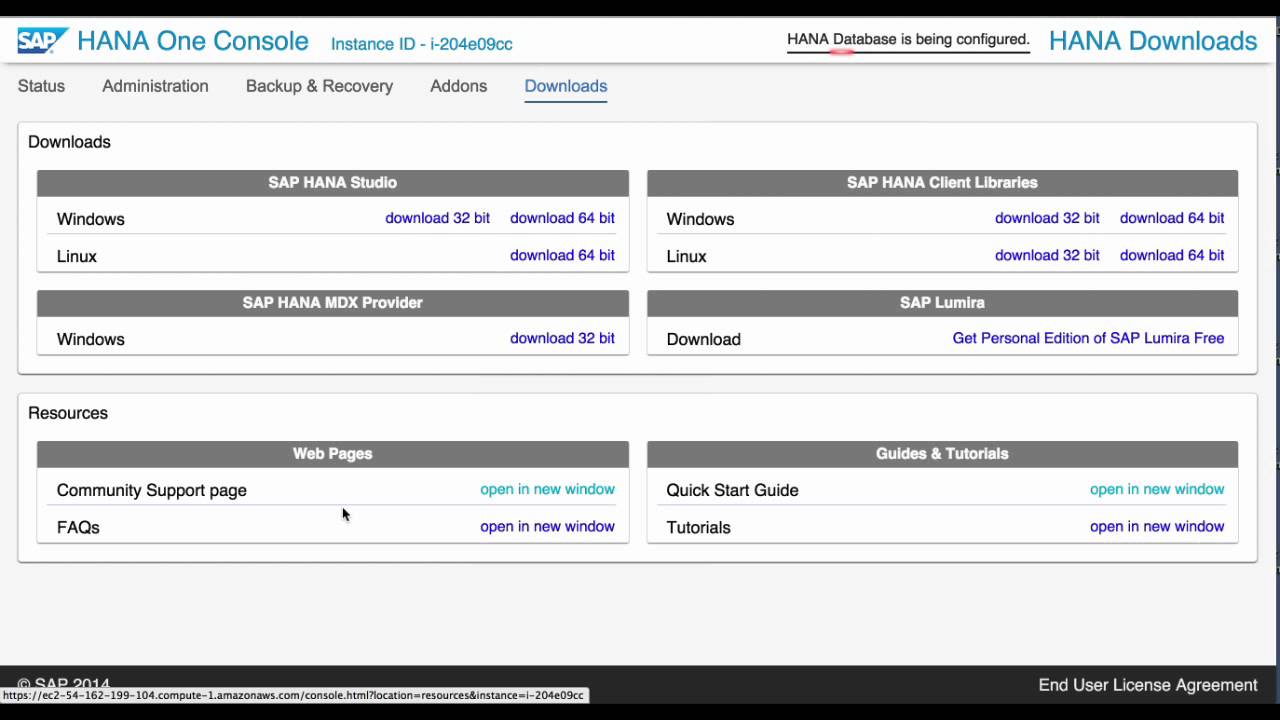 Part 3 - SAP HANA One Rev80 - HANA Database setup + console overview ...