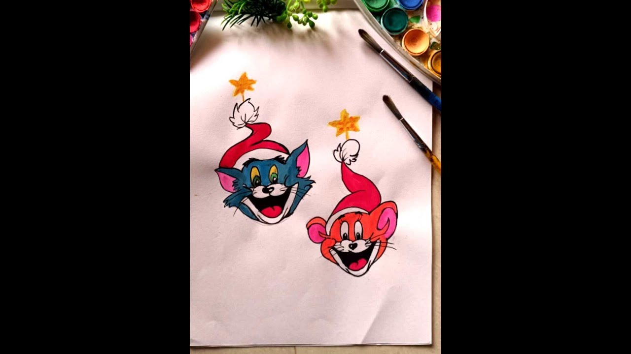 Tom and Jerry cute cartoon drawing merry christmas special/ Santa claus ...
