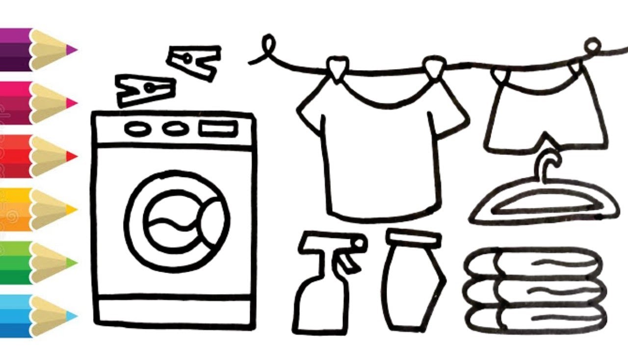 washing machine and clothes drawing, coloring and painting for kids and ...