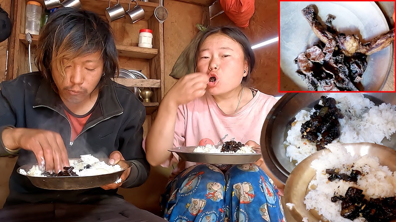 buff curry with rice in lunch in the village || a whole day from ...