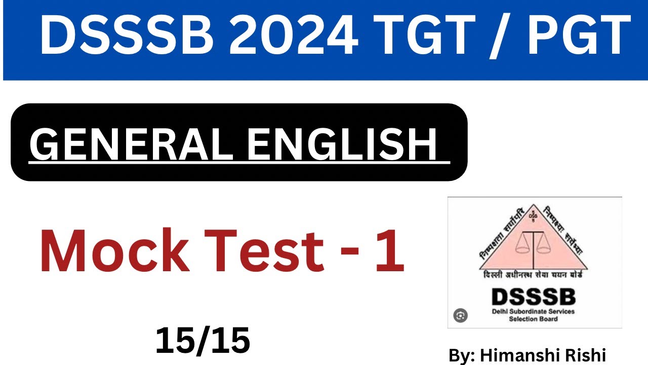 DSSSB 2024 I GENERAL ENGLISH Mock Test l General English Practice set l ...