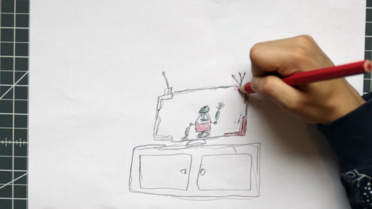 How To draw a TV on a shelf (fast forward x4) - YouTube