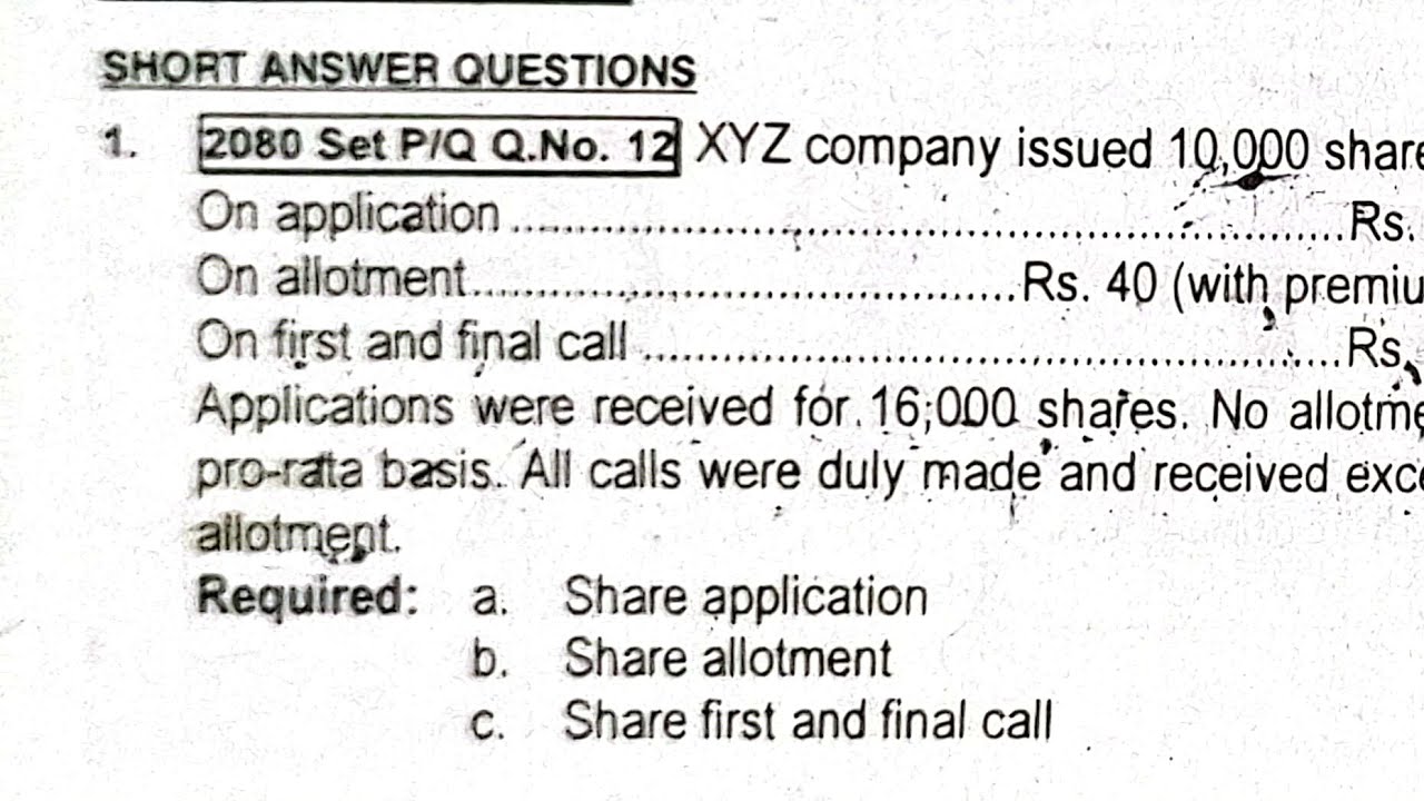 CLASS-12*account * issue of share for cash/old is gold solution 2080 /set P/Q Q No 12 - YouTube
