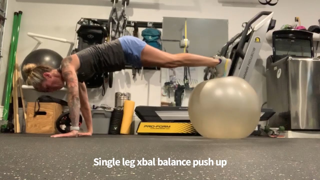 Single leg exercise ball balance push up - YouTube